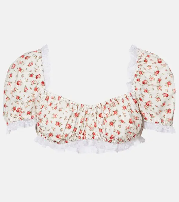 Dolce & Gabbana Floral Lace-trimmed Cotton Poplin Crop Top - White