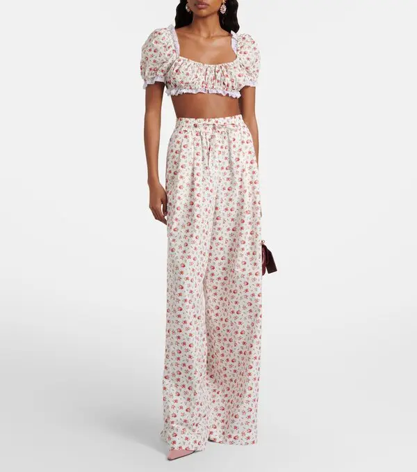 Dolce & Gabbana Floral Lace-trimmed Cotton Poplin Crop Top