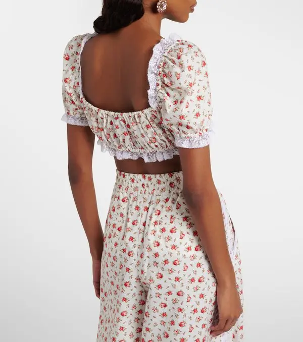 Dolce & Gabbana Floral Lace-trimmed Cotton Poplin Crop Top
