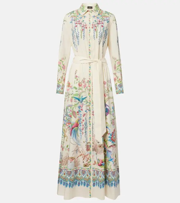 Etro Belted Printed Cotton Shirt Dress - White
