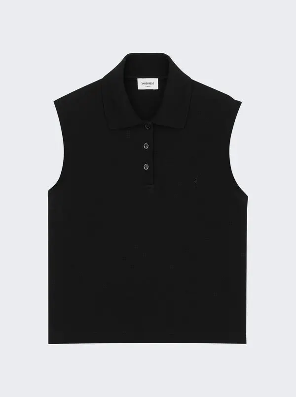 Saint Laurent Sleeveless Polo Top - Black