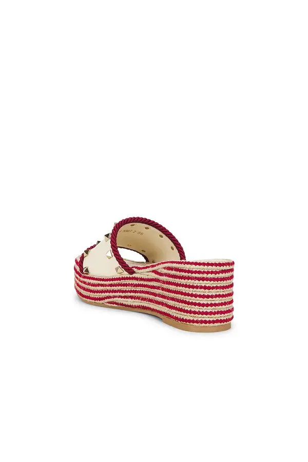 Valentino Garavani Rockstud Flatform Espadrille Slide - Butter White & Classic Red