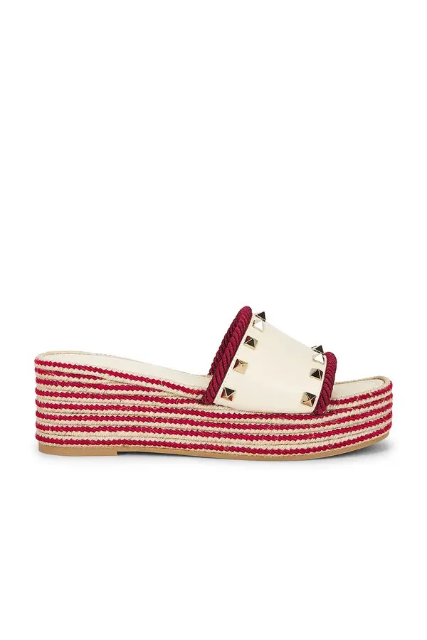 Valentino Garavani Rockstud Flatform Espadrille Slide - Butter White & Classic Red