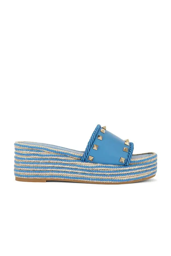Valentino Garavani Rockstud Flatform Espadrille Slide - Denim  Naturale  & Denim
