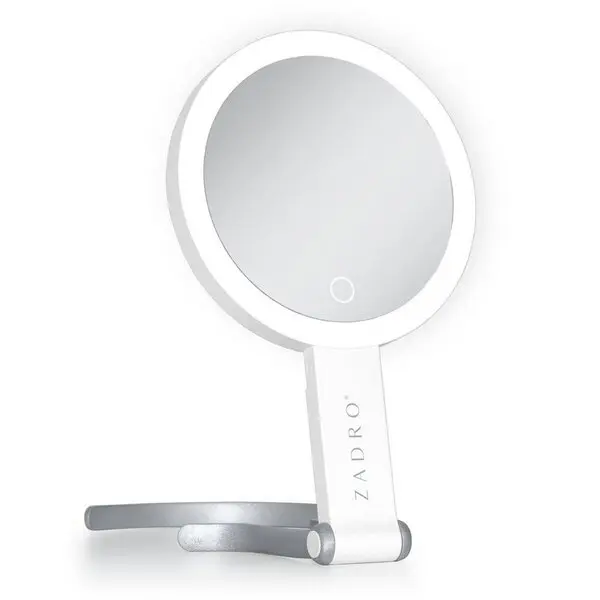 ZADRO Multi-position Led Lighted Hand Mirror With 10x/1x - White/silver