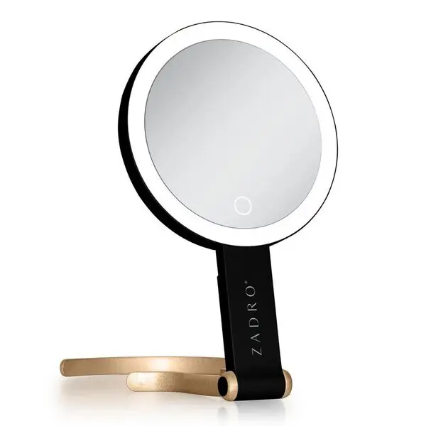 ZADRO Multi-position Led Lighted Hand Mirror With 10x/1x - Black/gold