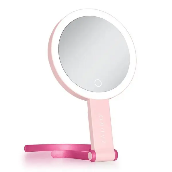 ZADRO Multi-position Led Lighted Hand Mirror With 10x/1x - Pink/pink