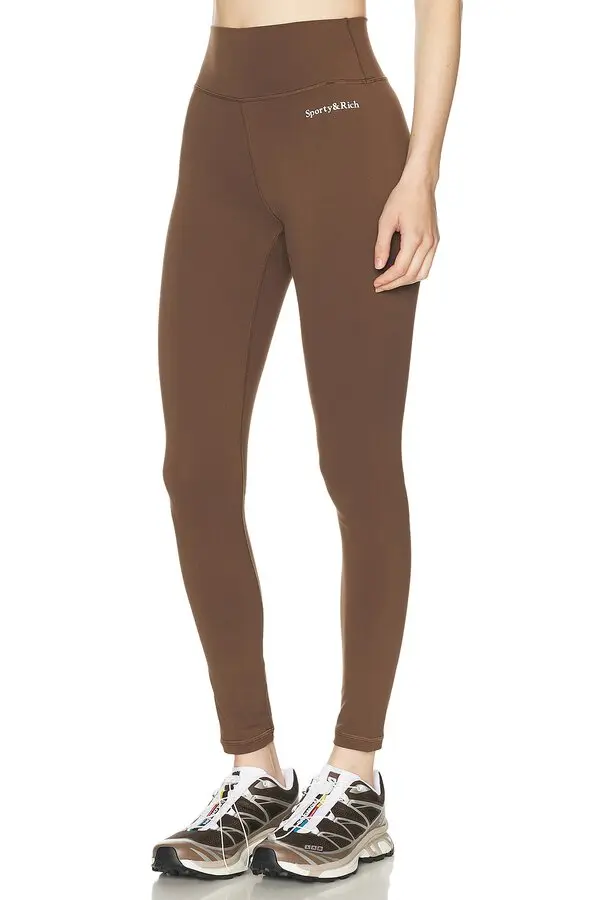 Sporty & Rich Serif Logo Legging In Brown - Toffee
