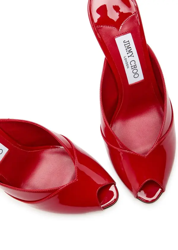 JIMMY CHOO Brigitte 100 Patent Leather Mules - Red