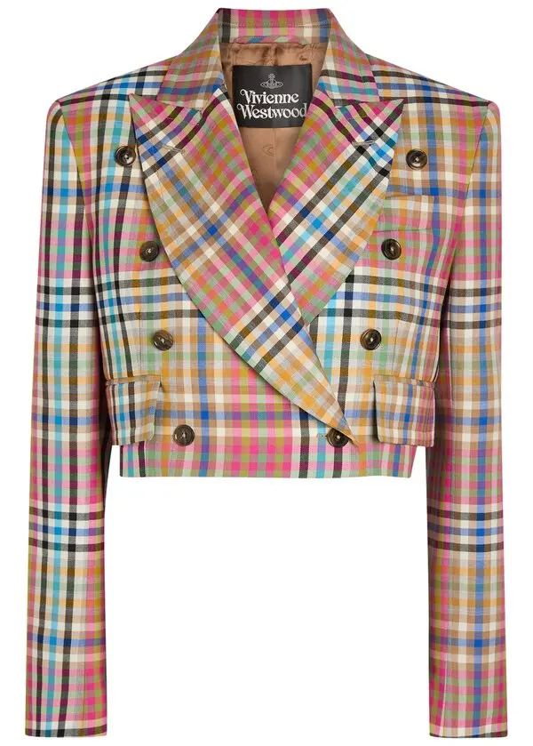 VIVIENNE WESTWOOD Checked Cropped Wool Jacket - Multicoloured 1