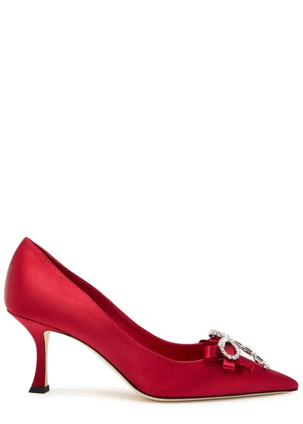 JIMMY CHOO Auria 70 Crystal-embellished Satin Pumps - Red