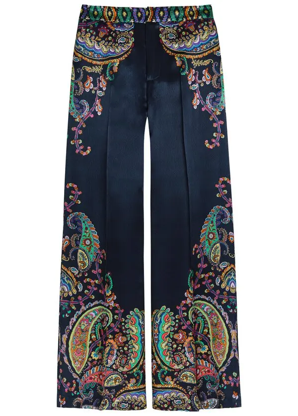 Etro Paisley-print Satin Trousers - Black