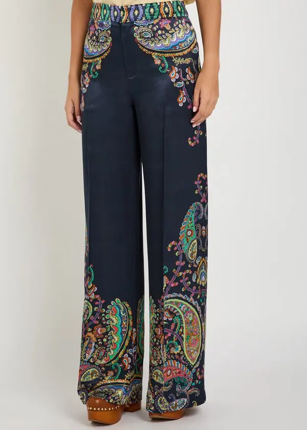Etro Paisley Print Satin Trousers - Black