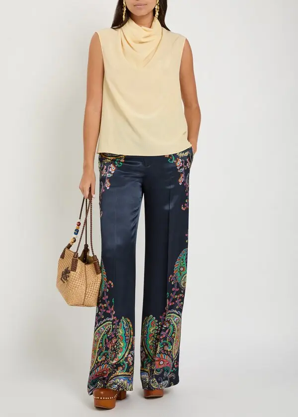 Etro Paisley Print Satin Trousers - Black