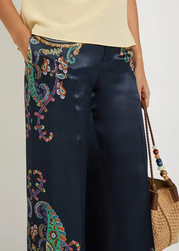 Etro Paisley Print Satin Trousers - Black