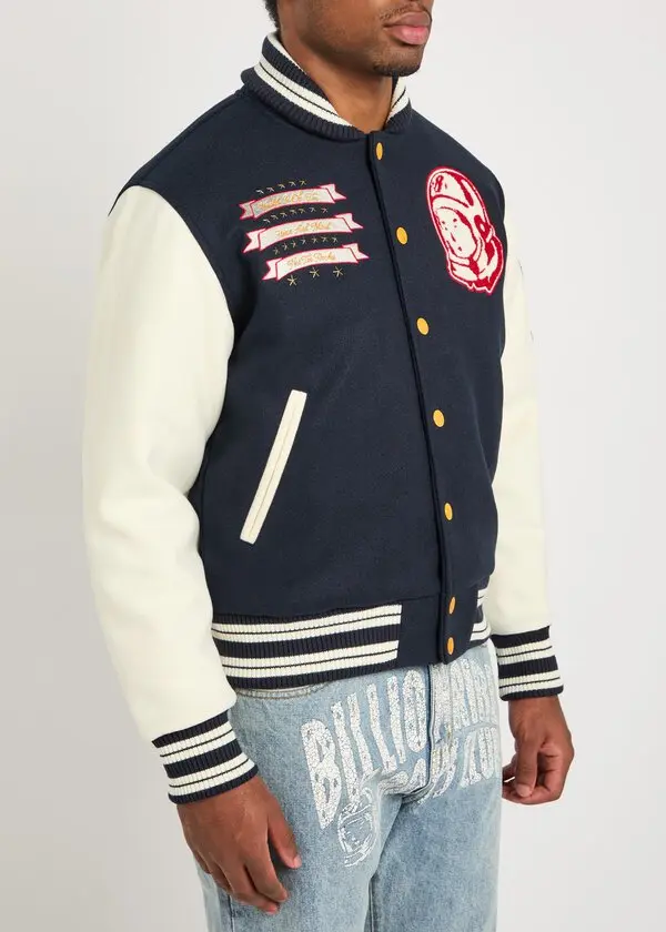 BILLIONAIRE BOYS CLUB Fanfare Script Panelled Appliquéd Bomber Jacket - Navy