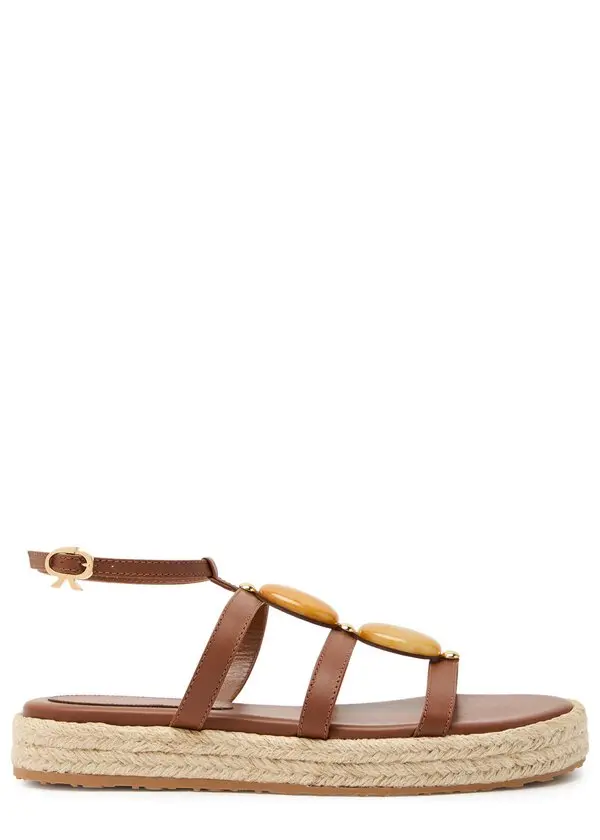 GIANVITO ROSSI Gem-embellished Leather Espadrille Sandals - Beige