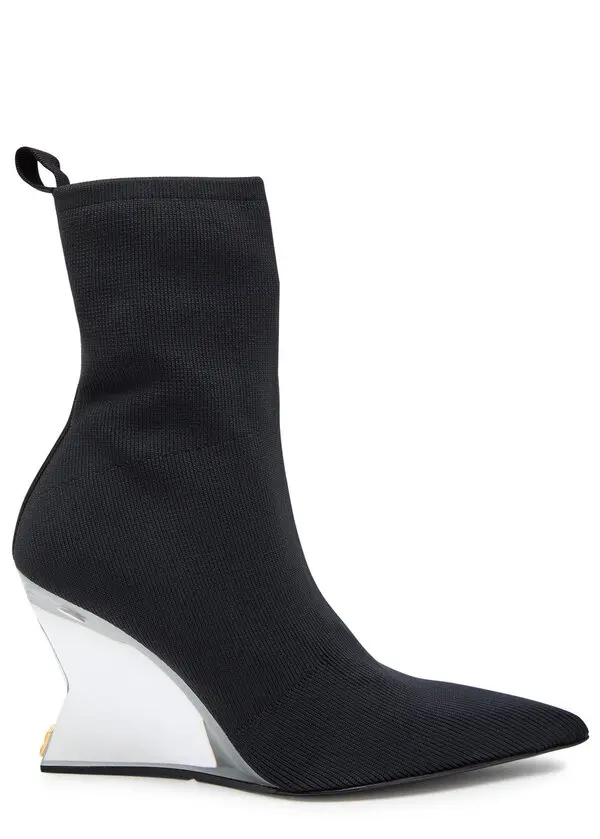 Balmain 95 Ribbed Stretch-knit Wedge Ankle Boots