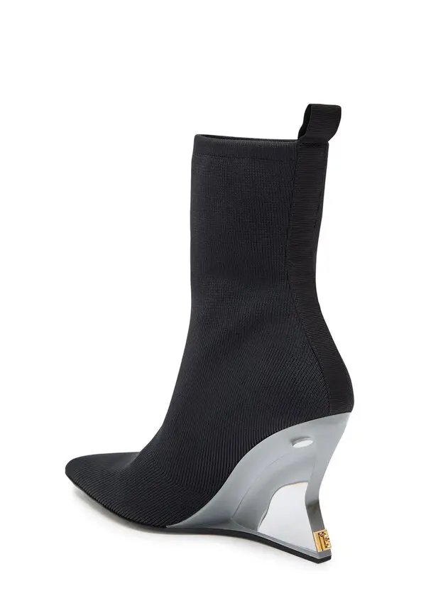 Balmain 95 Ribbed Stretch-knit Wedge Ankle Boots