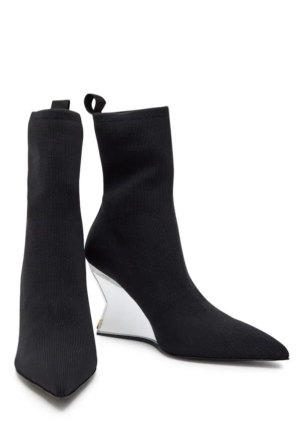 Balmain 95 Ribbed Stretch-knit Wedge Ankle Boots