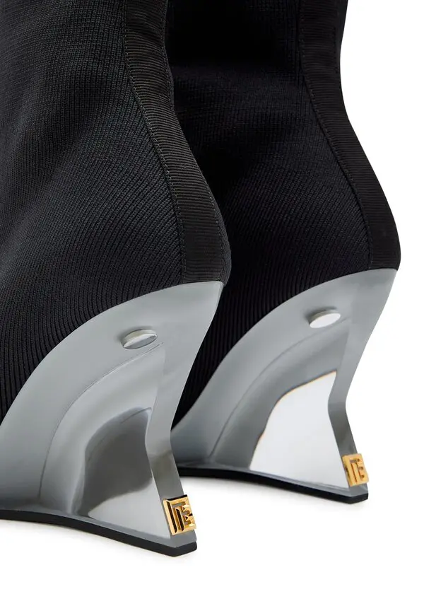 Balmain 95 Ribbed Stretch-knit Wedge Ankle Boots
