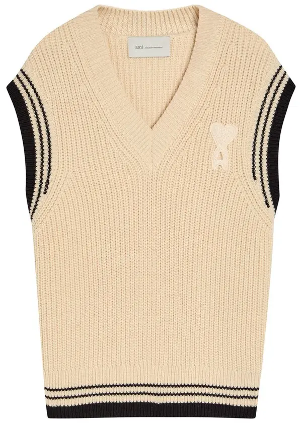 Ami Logo-appliquéd Wool-blend Vest - Cream