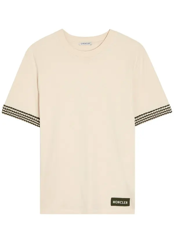 Moncler Knit-trimmed Cotton T-shirt - Beige