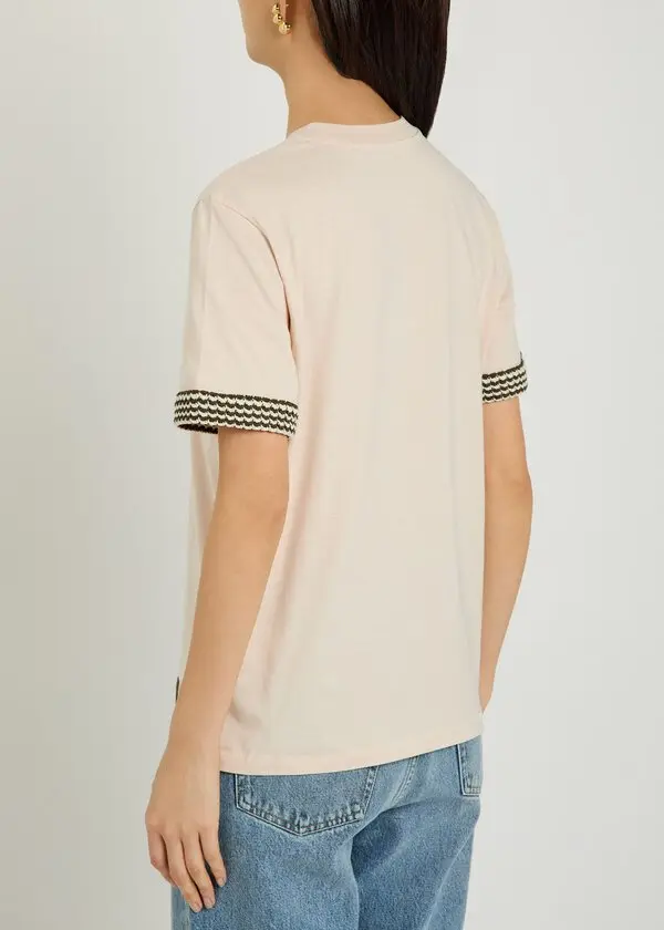 Moncler Knit-trimmed Cotton T-shirt - Beige