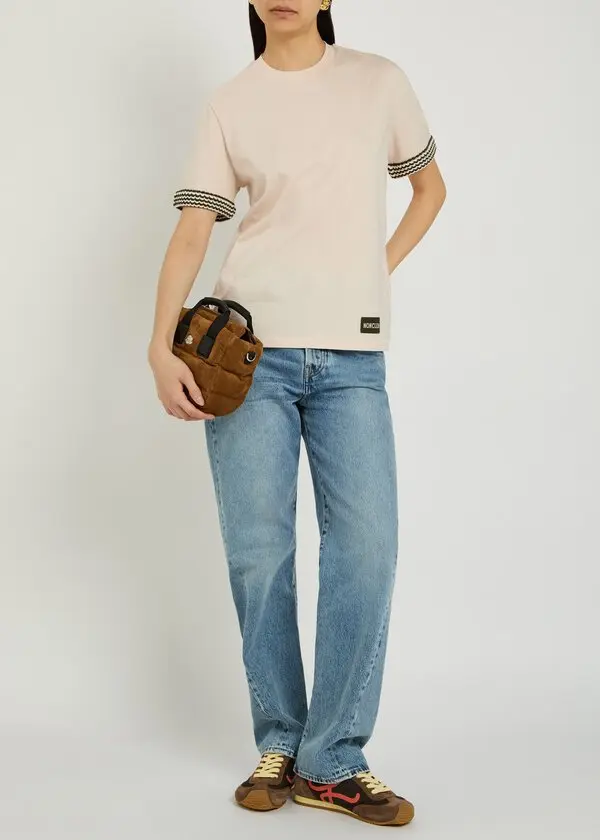 Moncler Knit-trimmed Cotton T-shirt - Beige