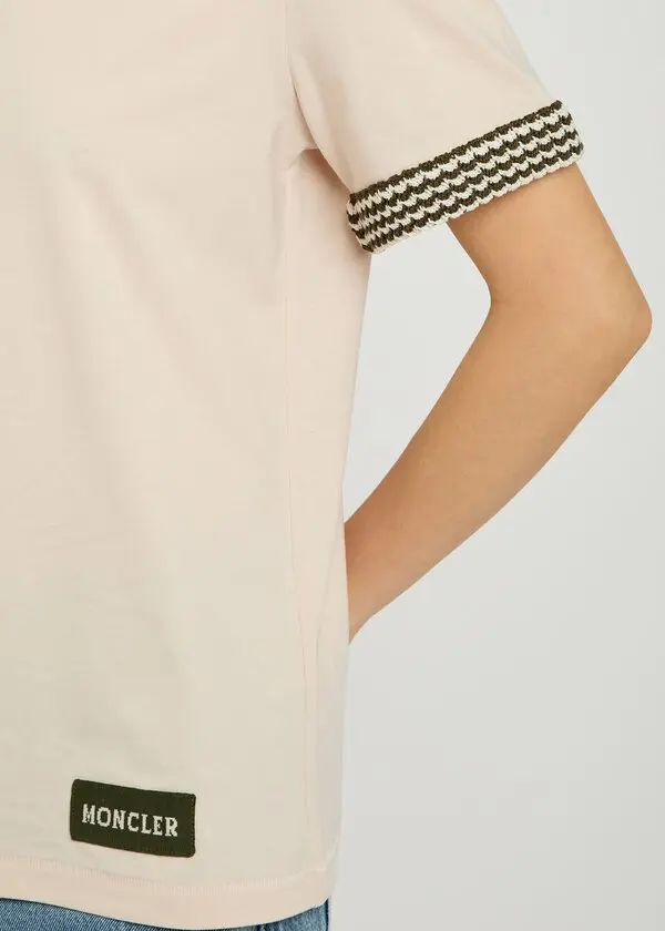 Moncler Knit-trimmed Cotton T-shirt - Beige
