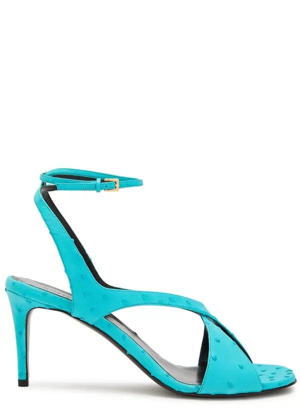 Khaite Liria 75 Crossover Ostrich Leather Sandals - Light Blue