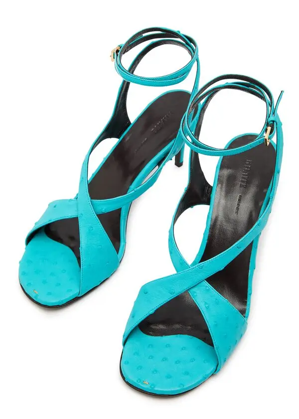 Khaite Liria 75 Crossover Ostrich Leather Sandals