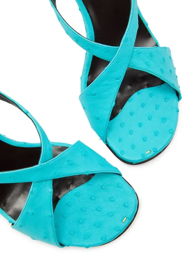 Khaite Liria 75 Crossover Ostrich Leather Sandals