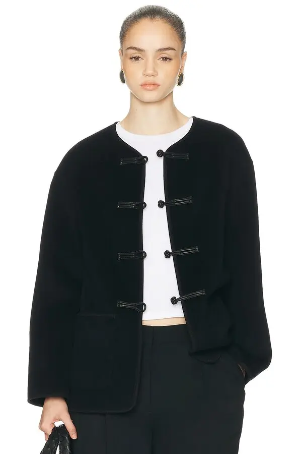 RÓHE Mandarin Double Faced Wool Jacket - Navy