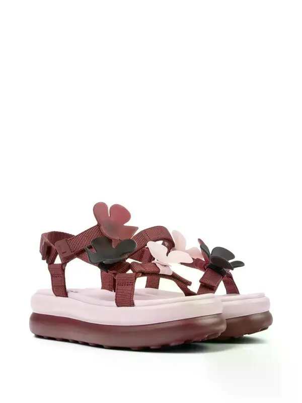 Camper Flower Appliqué Platform Sandals - Red