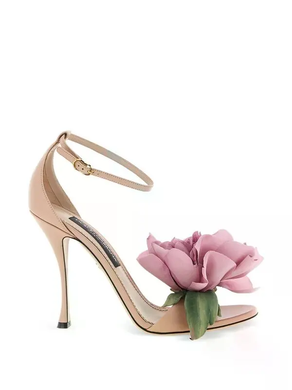 Dolce & Gabbana Flower-appliqué Ankle-strap Leather Sandals - Neutrals