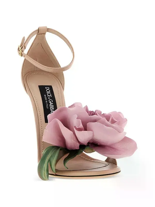 Dolce & Gabbana Flower-appliqué Ankle-strap Leather Sandals - Neutrals