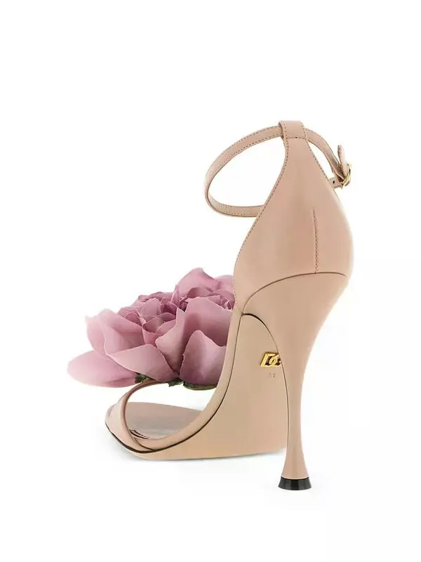 Dolce & Gabbana Flower-appliqué Ankle-strap Leather Sandals - Neutrals