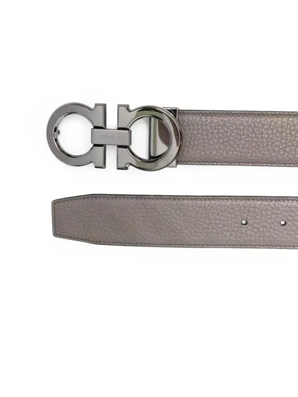 FERRAGAMO Buckle Leather Belt - Grey