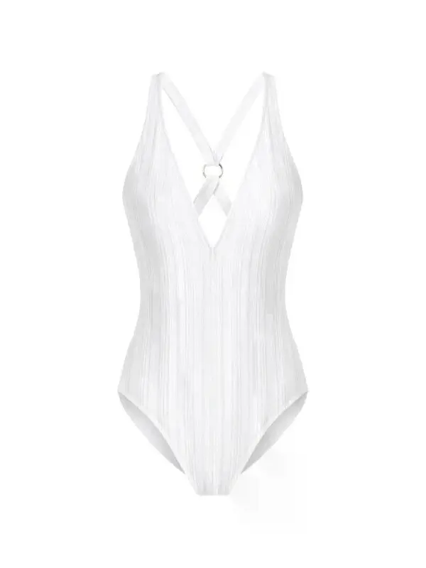 Michael Kors Cross-back Ring One-piece Swimsuit - White