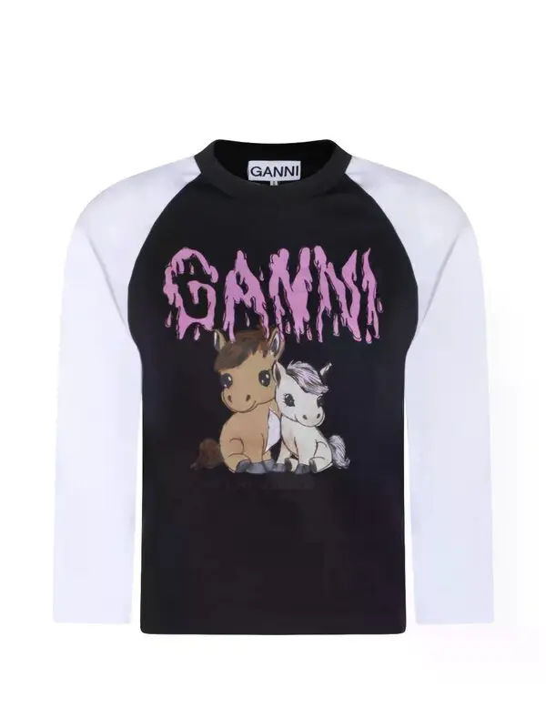 GANNI Graphic Long-sleeve T-shirt - Black