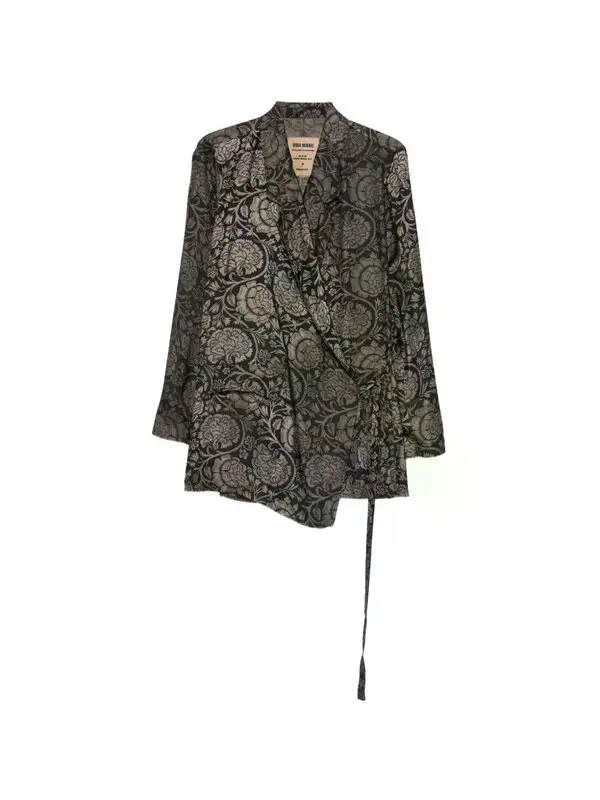 UMA WANG Floral-print Tie Jacket - Black
