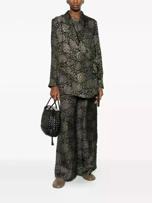 UMA WANG Floral-print Tie Jacket - Black
