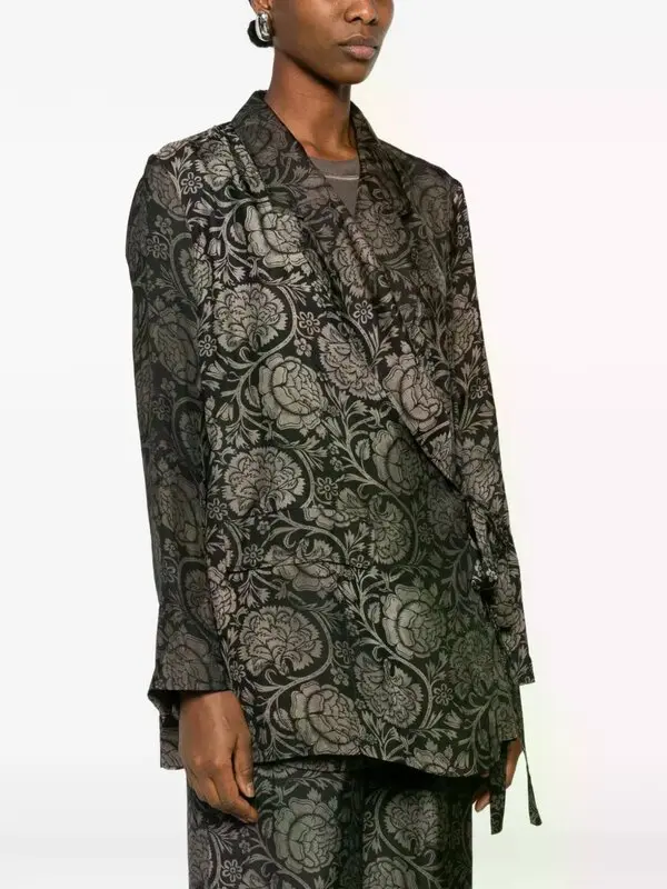 UMA WANG Floral-print Tie Jacket - Black