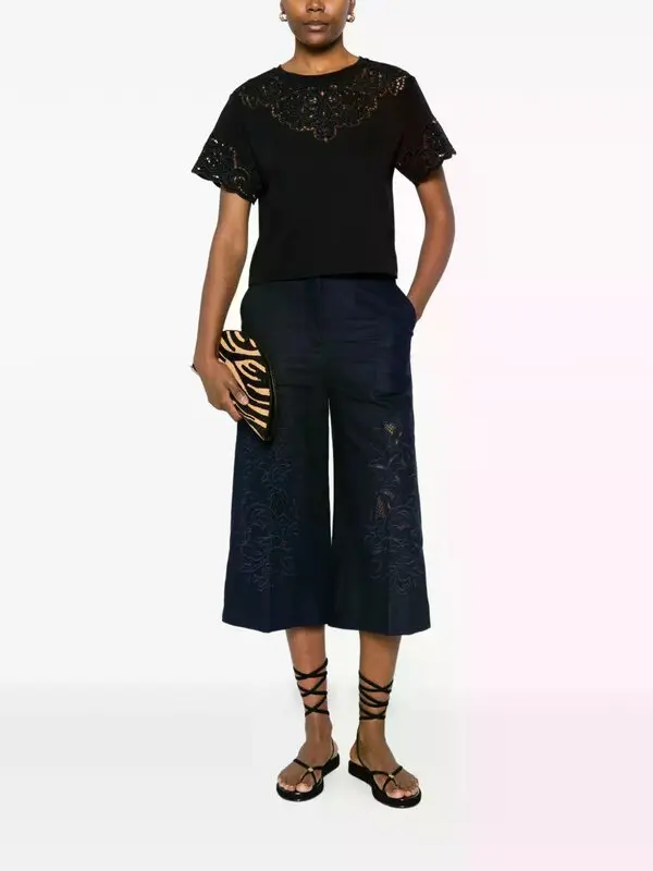 TWINSET Embroidered Wide-leg Trousers - Blue