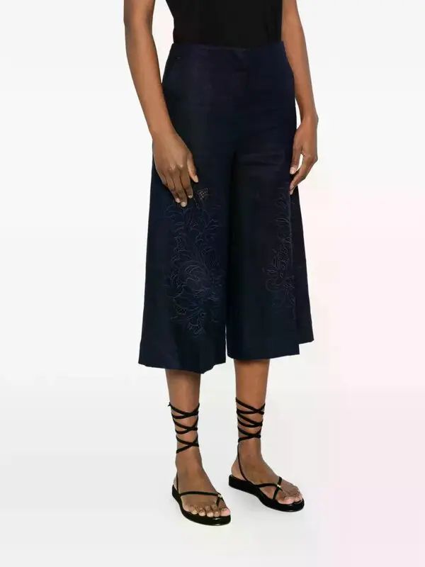 TWINSET Embroidered Wide-leg Trousers - Blue