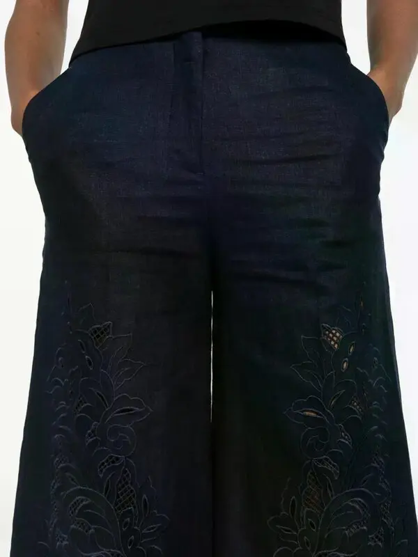 TWINSET Embroidered Wide-leg Trousers - Blue