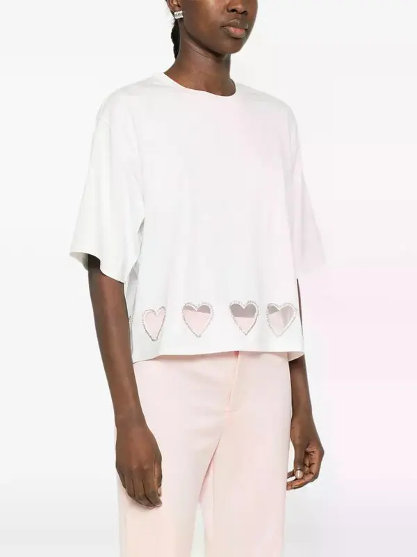 Alice + Olivia Evan Crystal Hearts Cut-out T-shirt - Neutrals