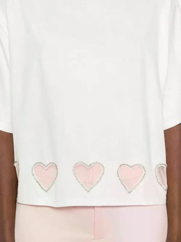 Alice + Olivia Evan Crystal Hearts Cut-out T-shirt - Neutrals