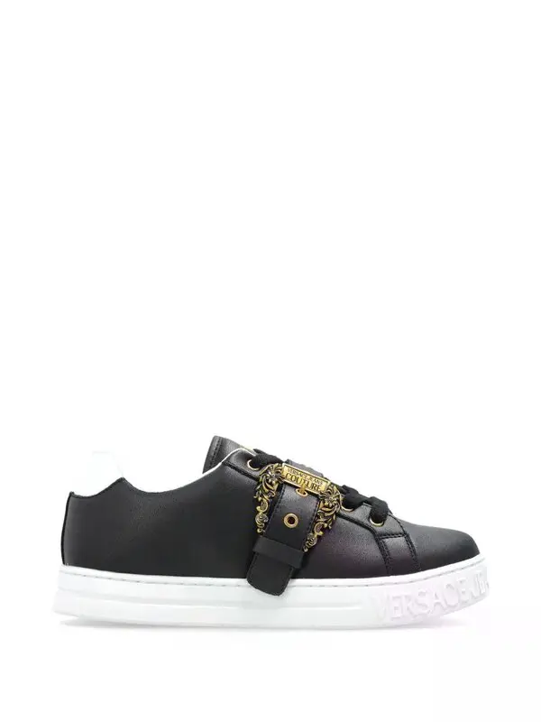 Versace Buckle Leather Sneakers - Black